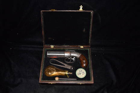 (a) Cased Dragoon Sized Allen & Thurber Pepperbox Revolver.