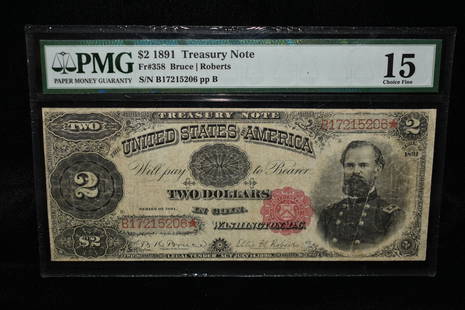 1891 $2 Treasury Note Pmg 20