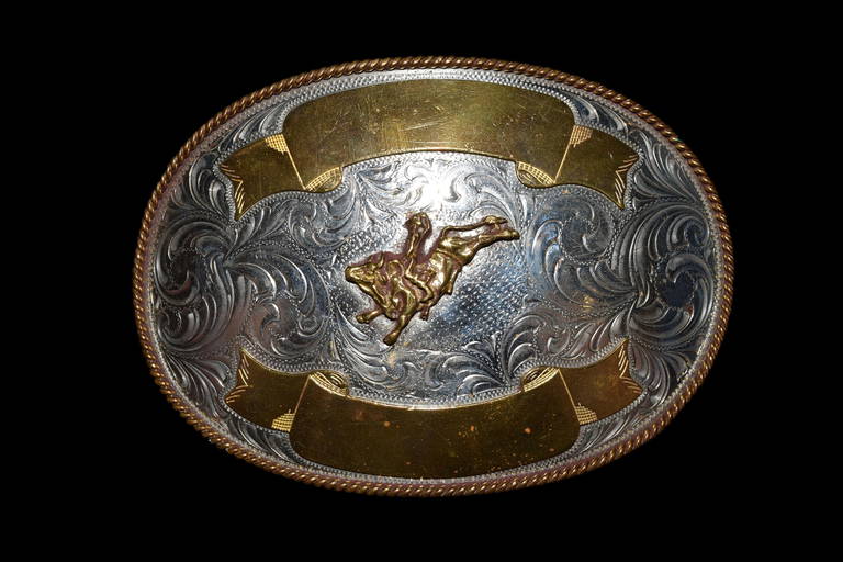 6" X 4" Silver And Gold Tone Rodeo Champion Belt Buckle