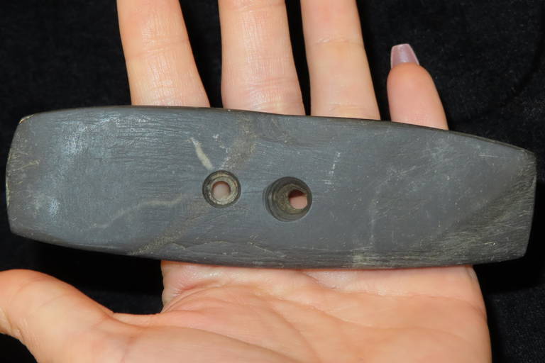4 5/8" 2 Hole Gorget made of slate Found in Michigan Ex Sam Wasion ...