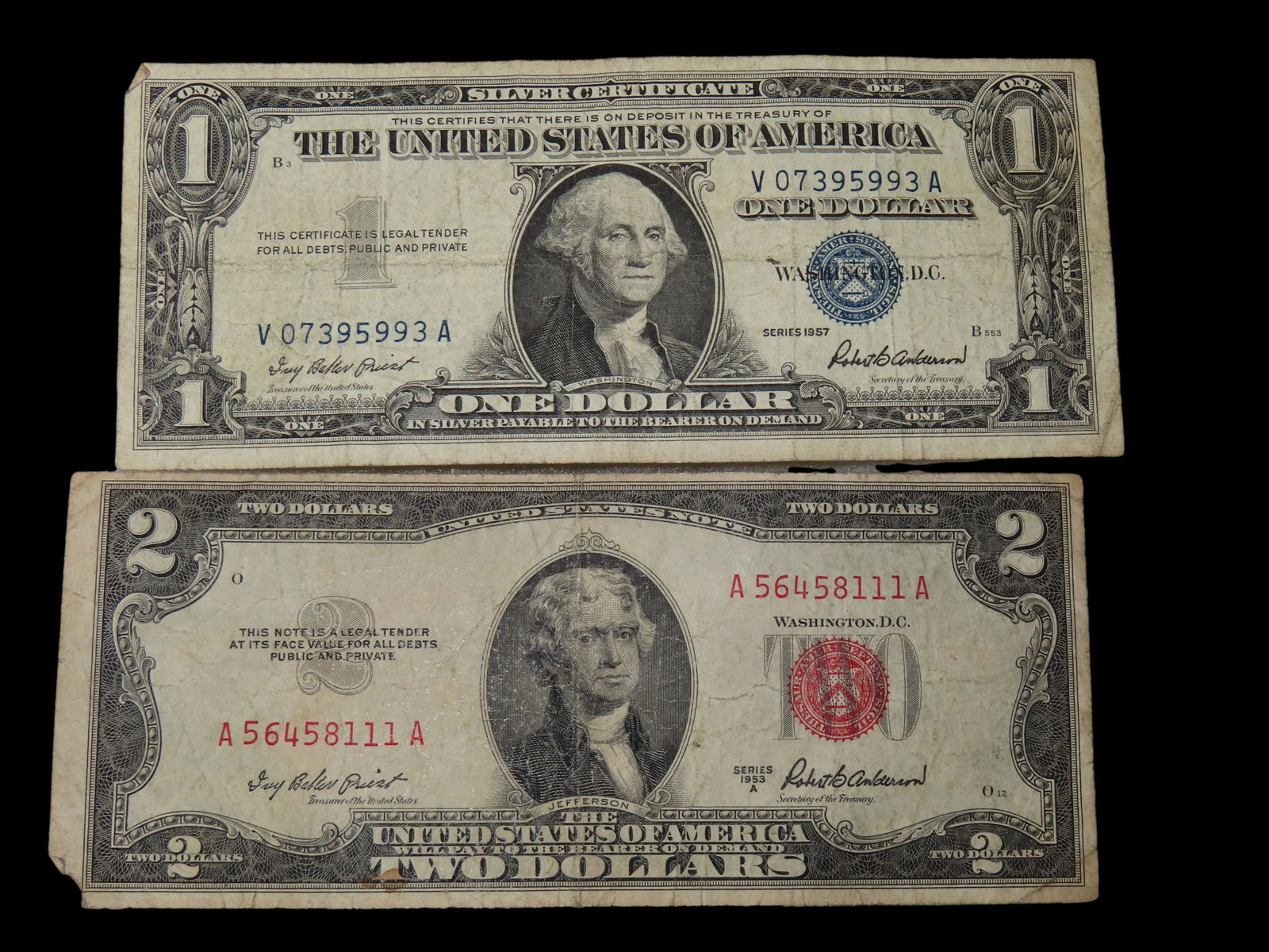 Nice Pair Of Early Silver Certificates, 1953 $2 Bill, And A 1957 $1 ...