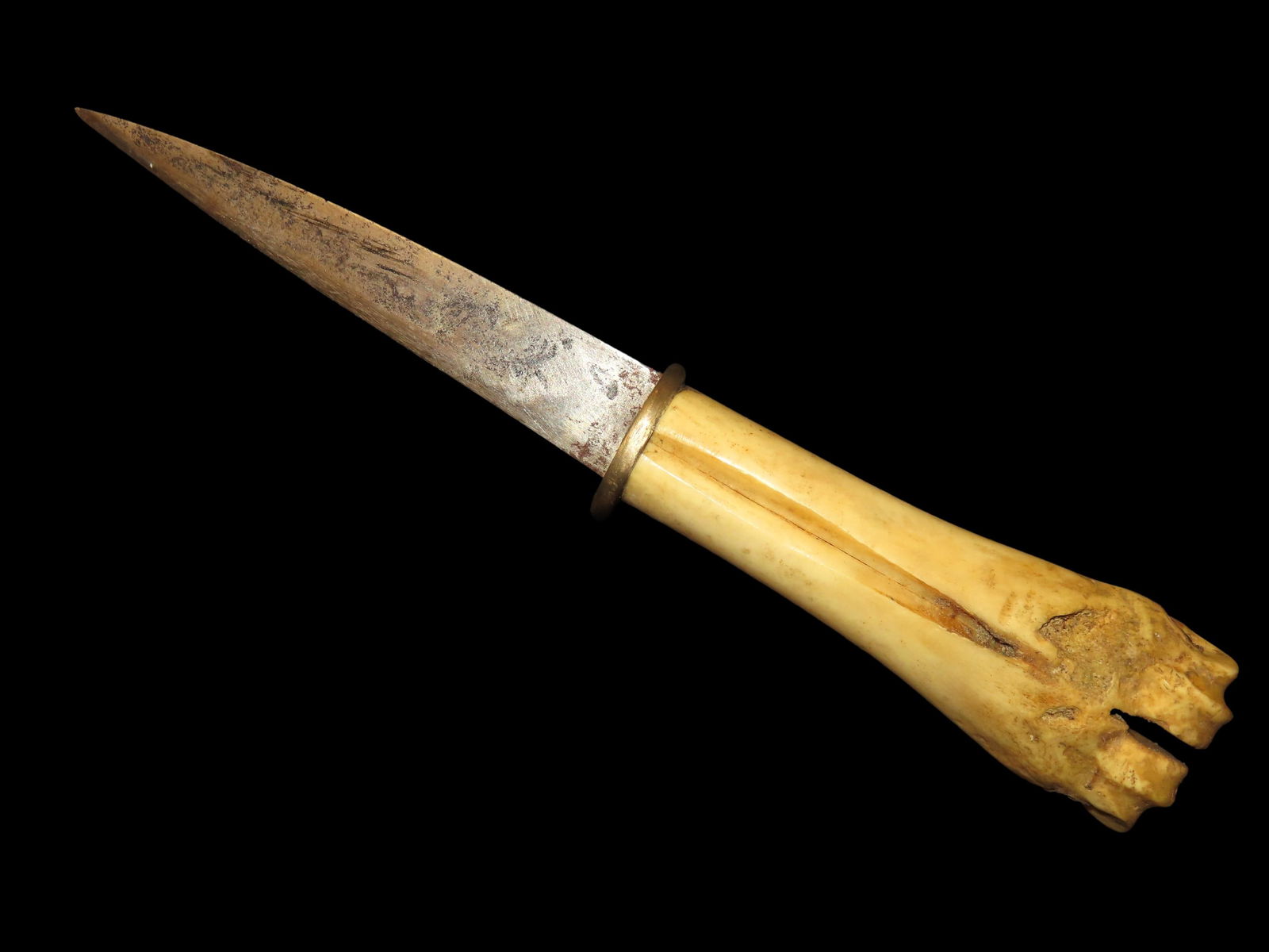 9" Historic Deerbone Awl Knife- Hand Forged- Sturdy Piece Auction