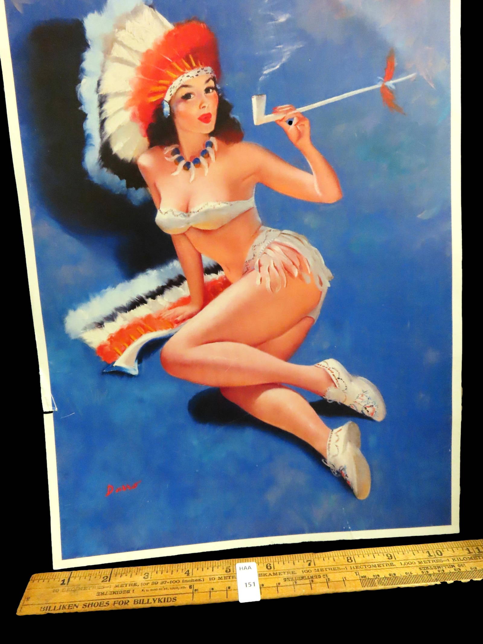 Vintage Pin-up Print- Maiden Holding Pipe Auction