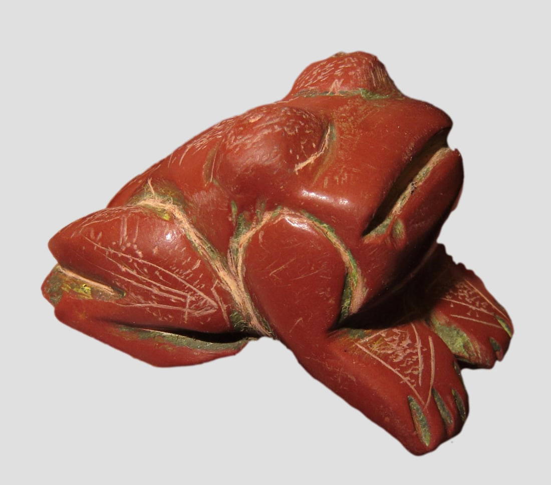 Awesome Historic Catlinite Frog Effigy, Made From Red Pipestone, From Arizona, Zuni Fetish. 1.3 ...