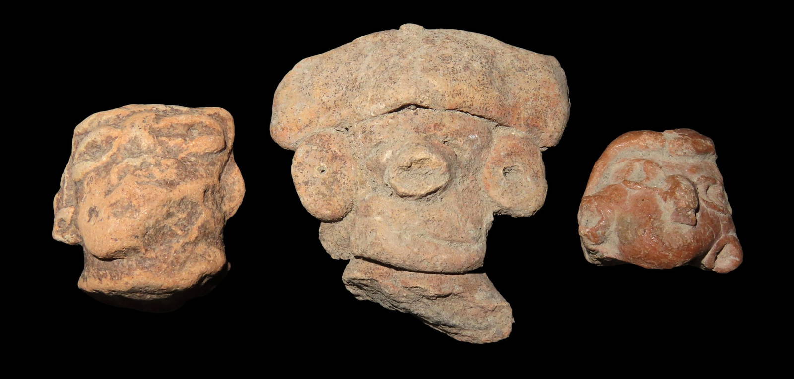 Lot Of 3 Precolumbian Human Effigy Heads, Nice Detailed Examples, Pre ...