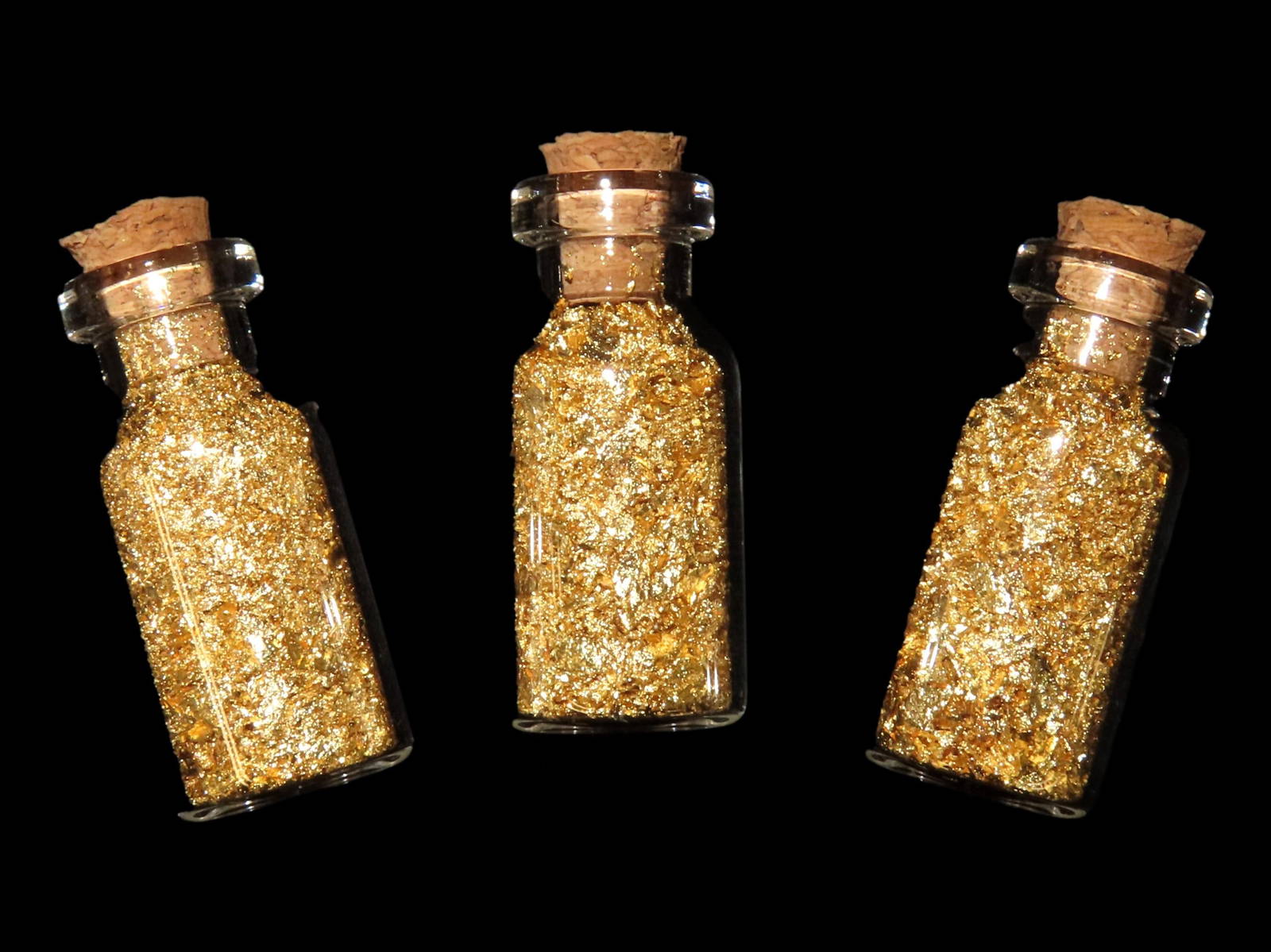 3 Viles Of Pure Gold Flakes Auction