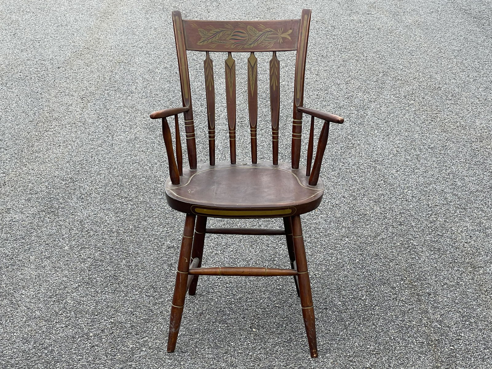 Early 19th C Windsor Arrowback Thumb Back Arm Chair