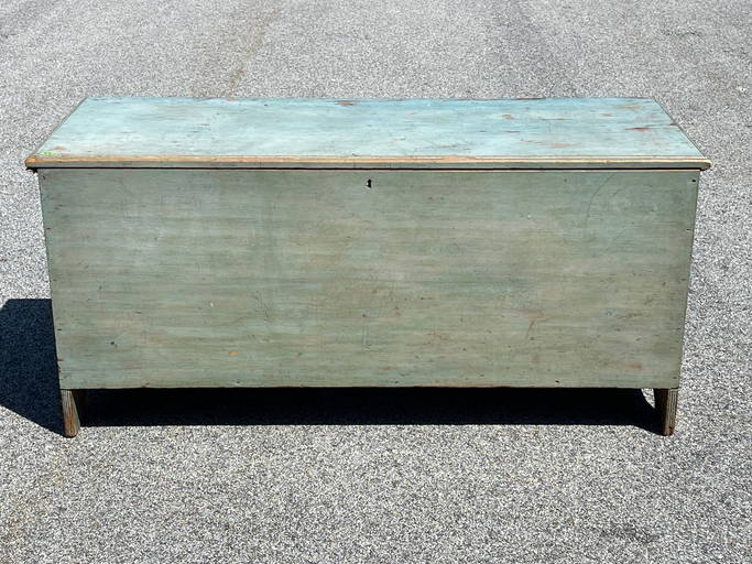 Early 19th C Original Blue Painted 6 Board Chest
