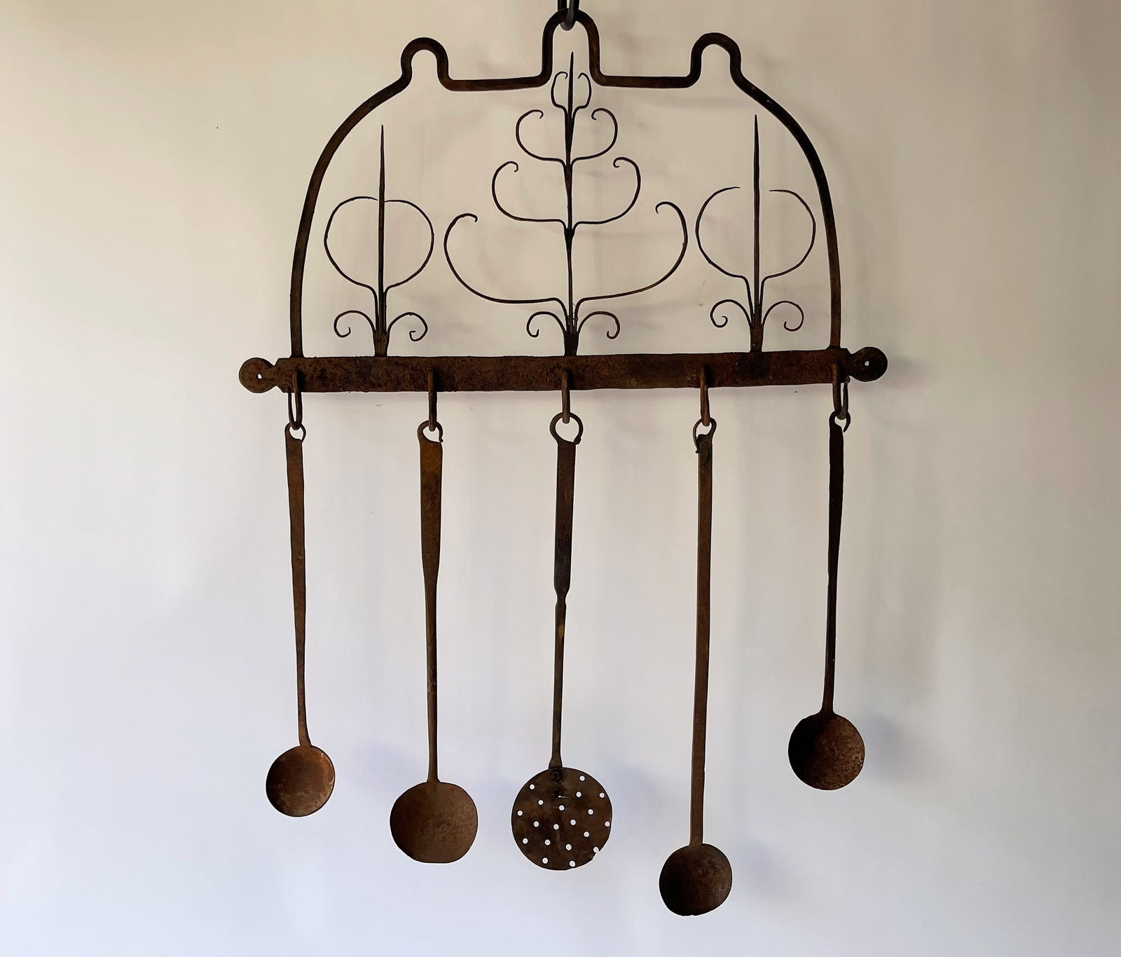 Early Hanging Iron Implement Rack With Tools Auction