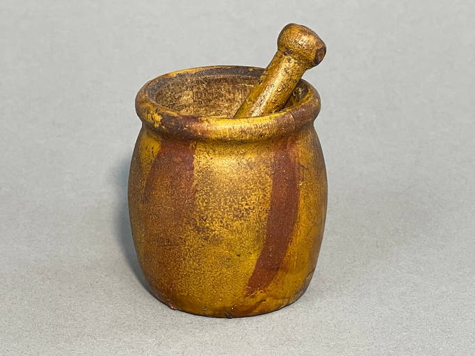 Very Rare Paint Decorated Miniature Mortar And Pestle