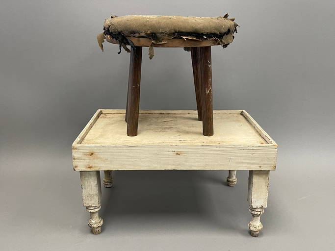 Two Primitive Footstools As Found