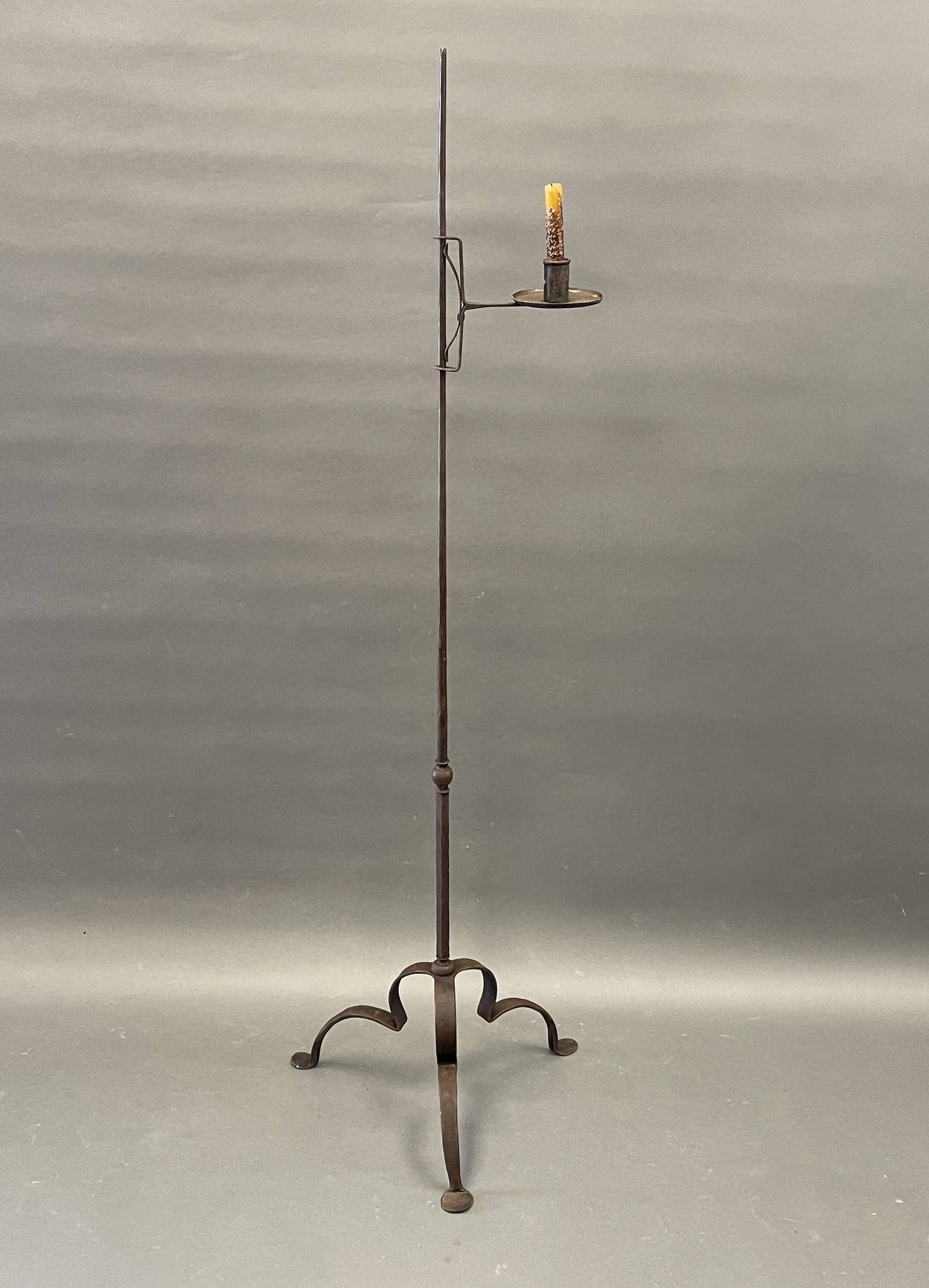 Floor Standing 18th C Blacksmith Forged Penny Foot Rush Light & Candle ...