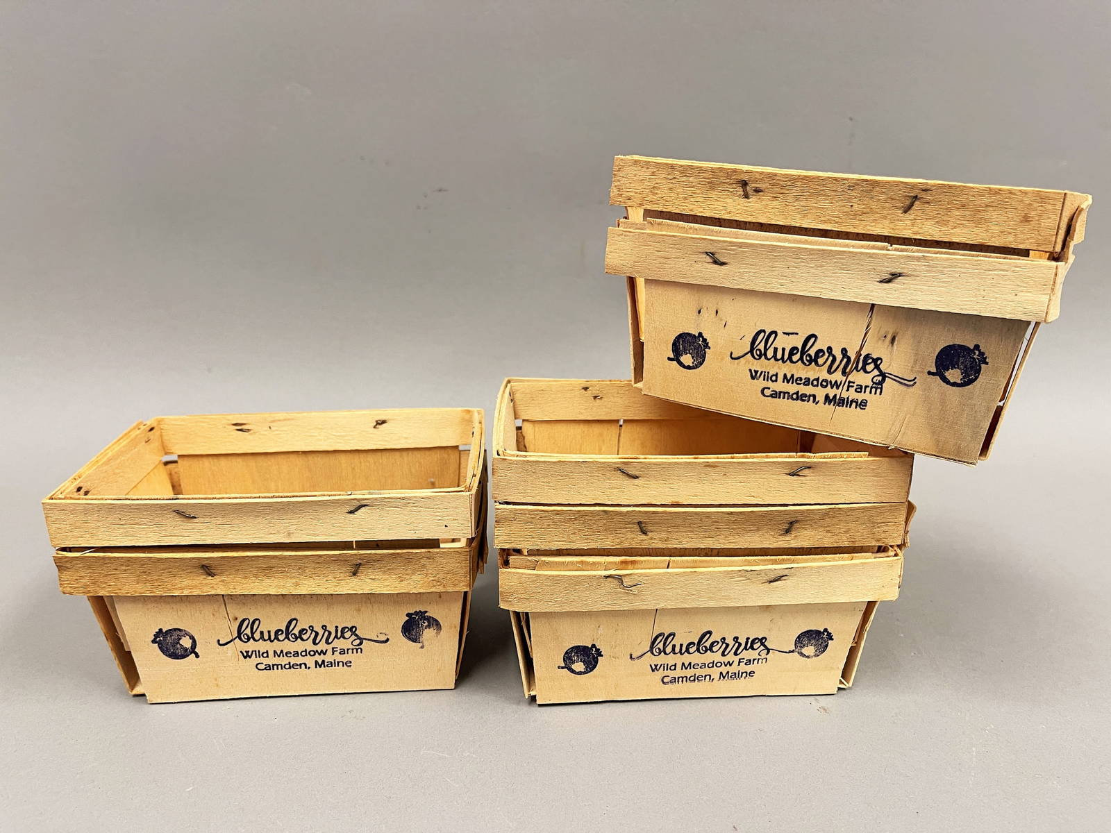 Group Of Sweet "wild Meadow Farm" Decorated Blueberry Boxes Auction