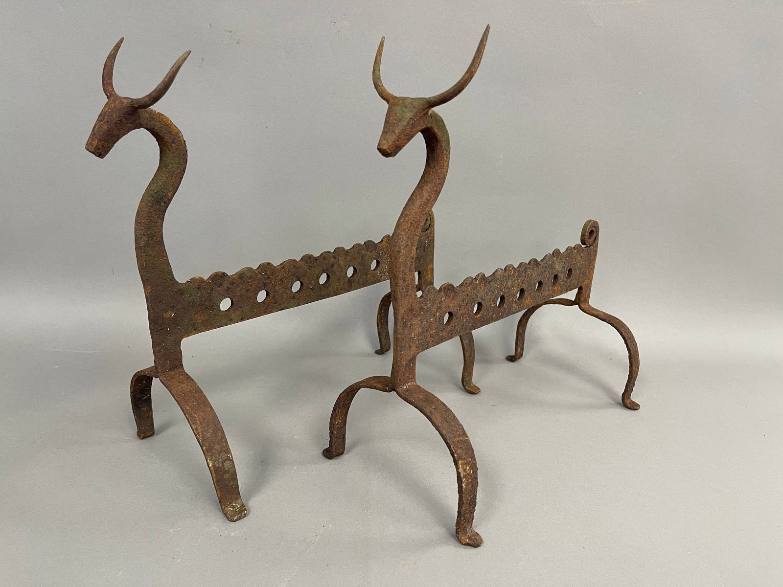 Pair Of Very Early Blacksmith Made 19th C Spit Rack Andirons W ...
