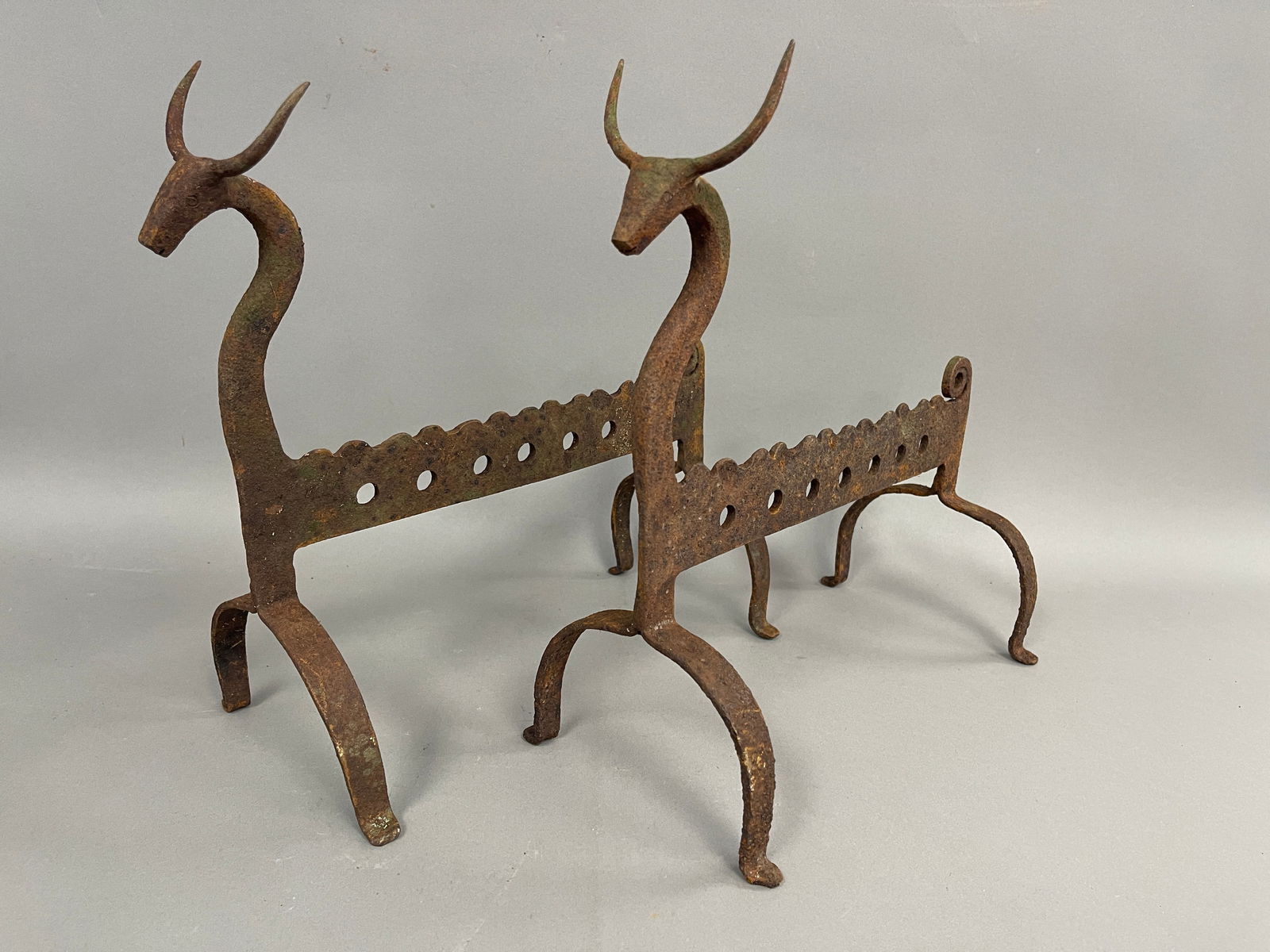 Pair Of Very Early Blacksmith Made 19th C Spit Rack Andirons W ...