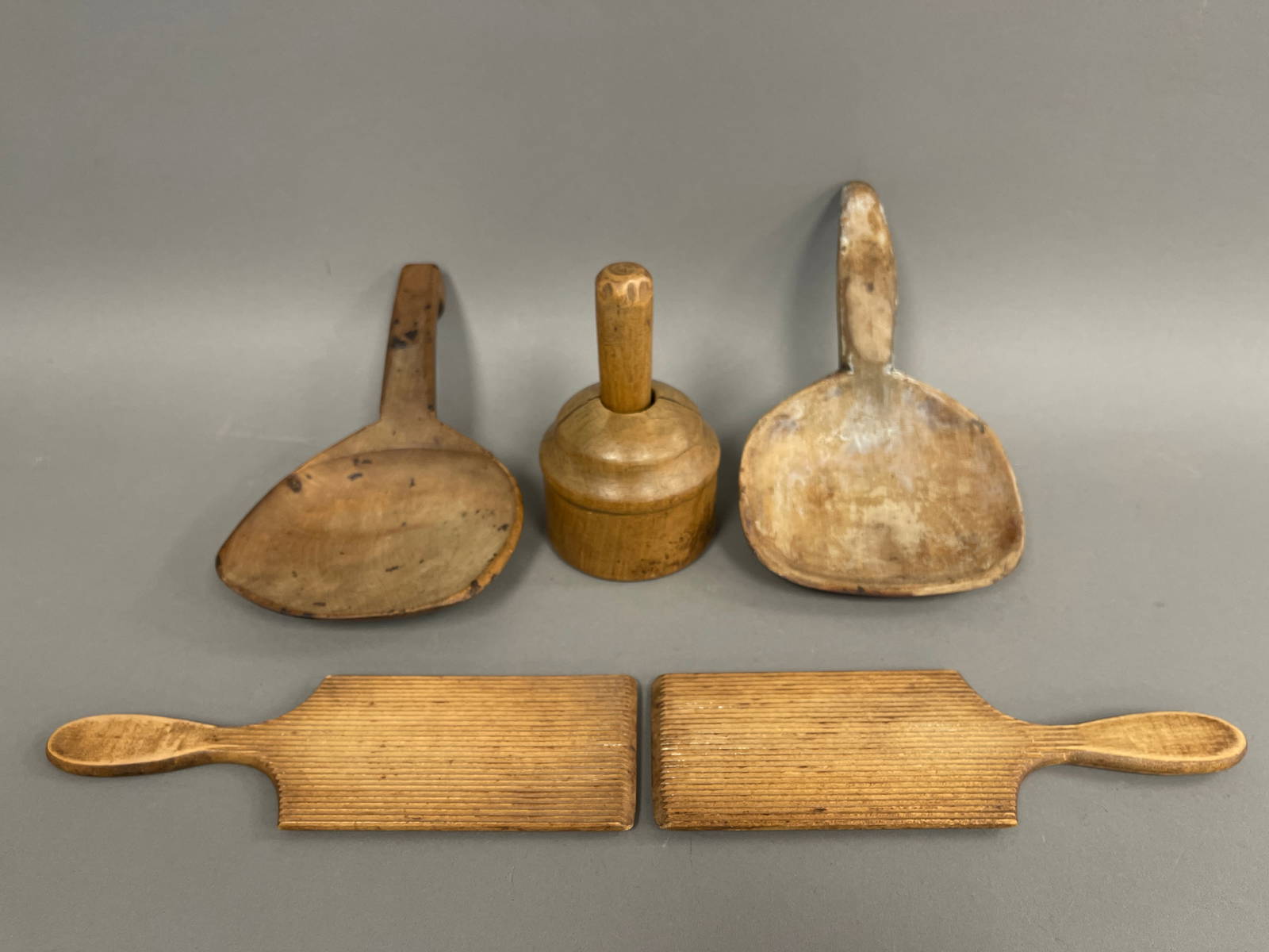 Box Lot Of Butter Mold Hands And Scoops Auction