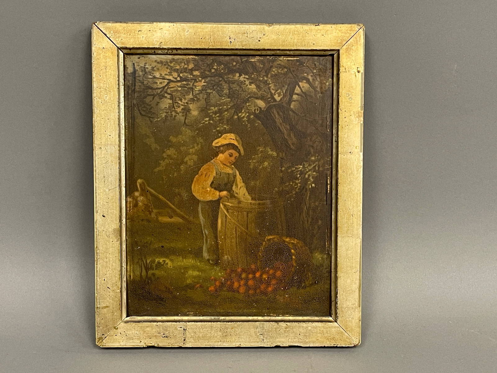 Framed 1800's Lithograph Under The Apple Tree Auction