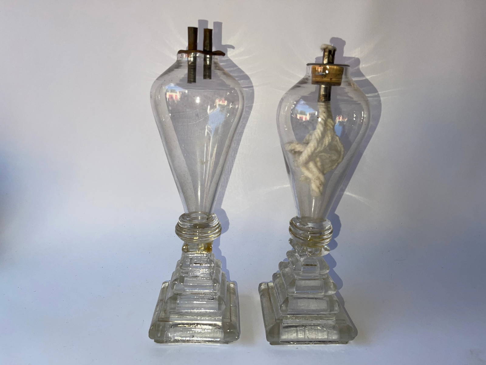 Two Sandwich Glass Whale Oil Lamps Auction