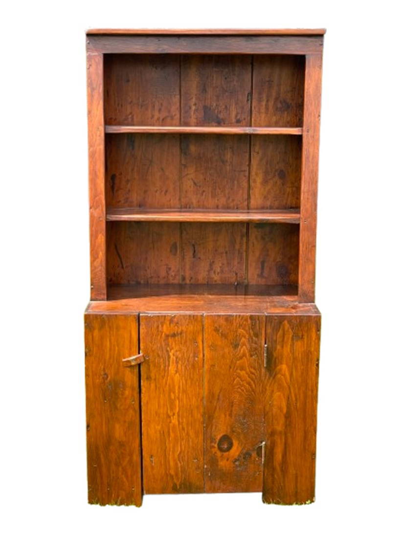 19th C Pine Cant Back Cupboard Auction