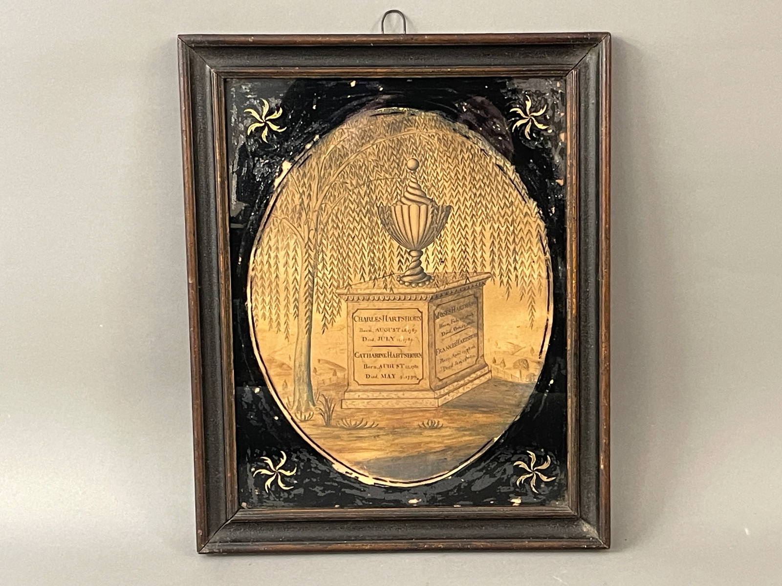 1780-1810 Framed Watercolor & Graphite Hartshorn Family Memorial Auction