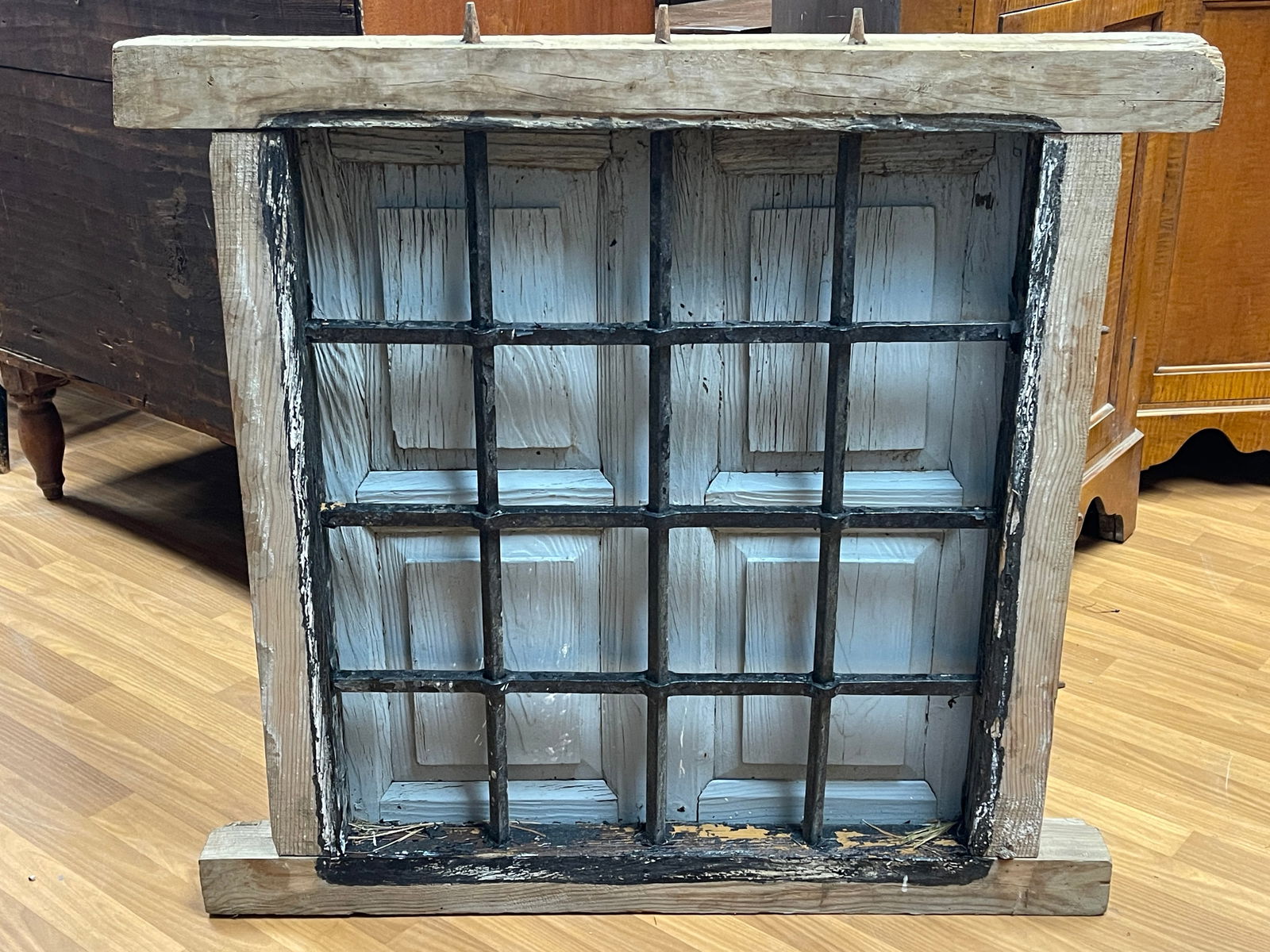Forged Iron Window Grate W/ Interior Wooden Shutter Auction