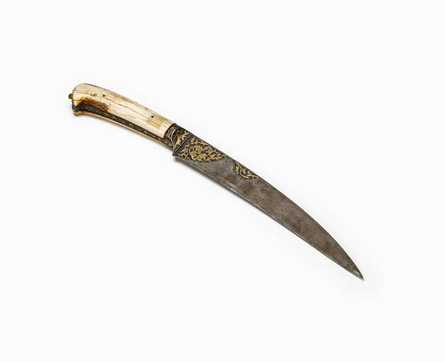 A Vintage Persian Dagger (kard) With Damascus Steel Blade And Bone Hilt