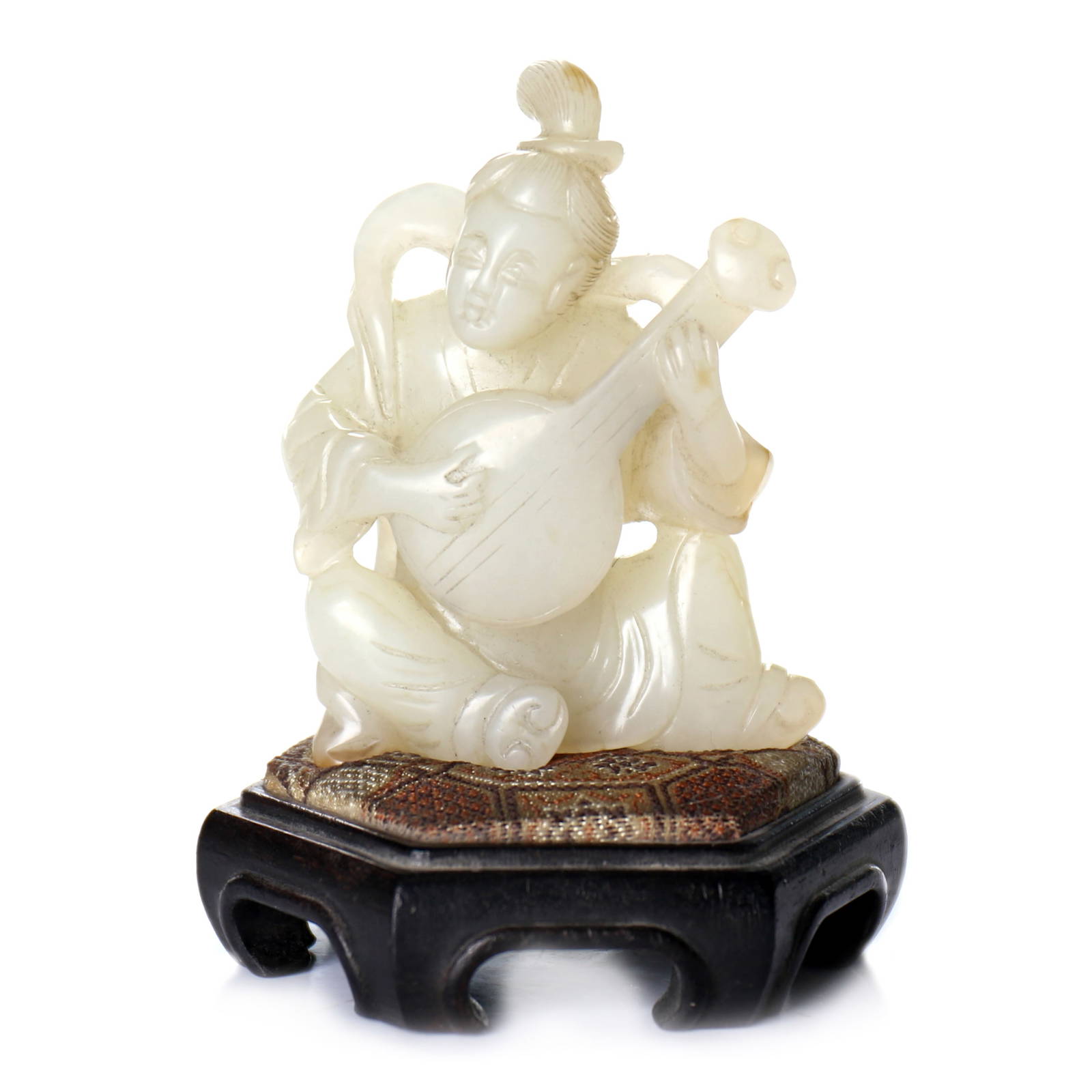 Chinese White Jade Carved Tang Style Figure Playing Music Instrument ...