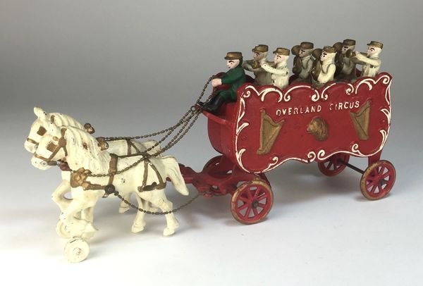 Vintage Cast Iron Toy Two Horse "overland Circus" Wagon