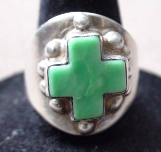 Native American Navajo Sterling Silver Jade Ring 9.25