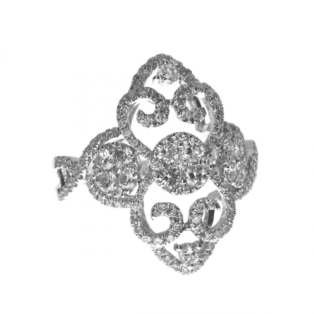 14k White Gold Diamond Scroll Ring