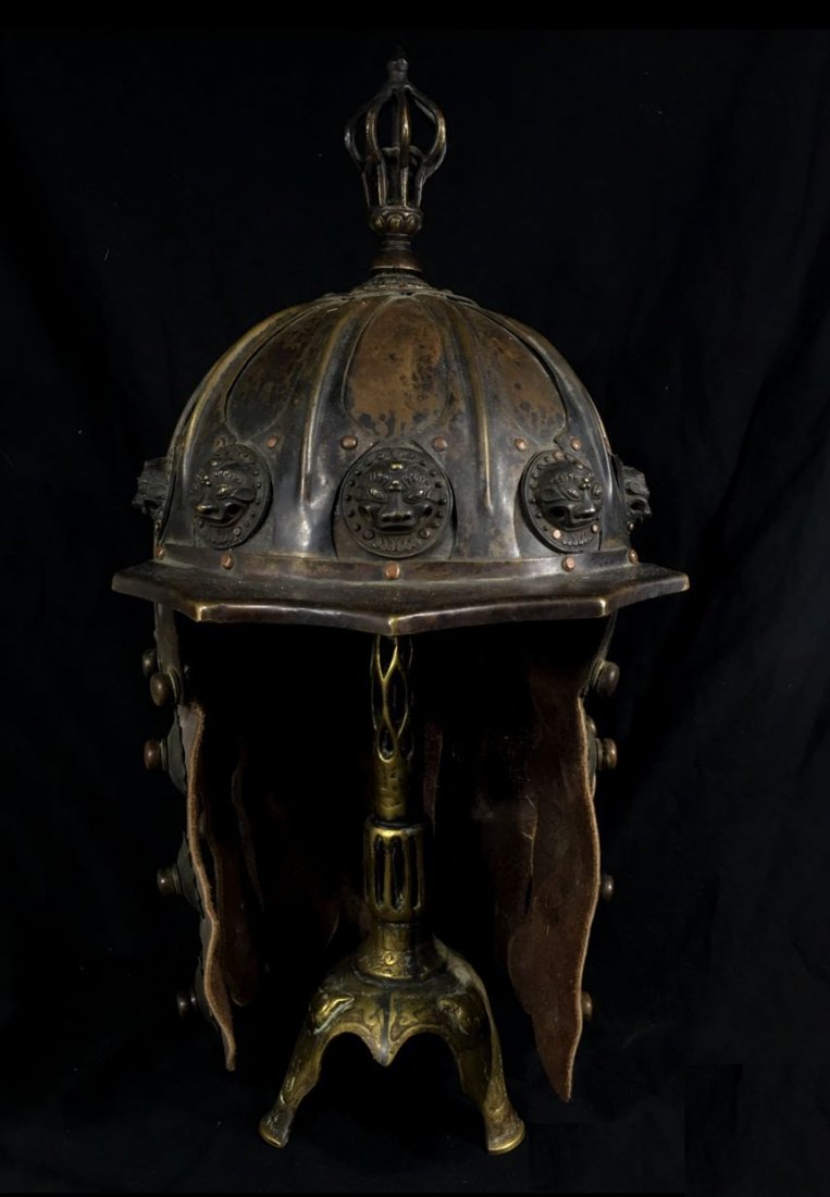 Antique Chinese Military Helmet With Neck