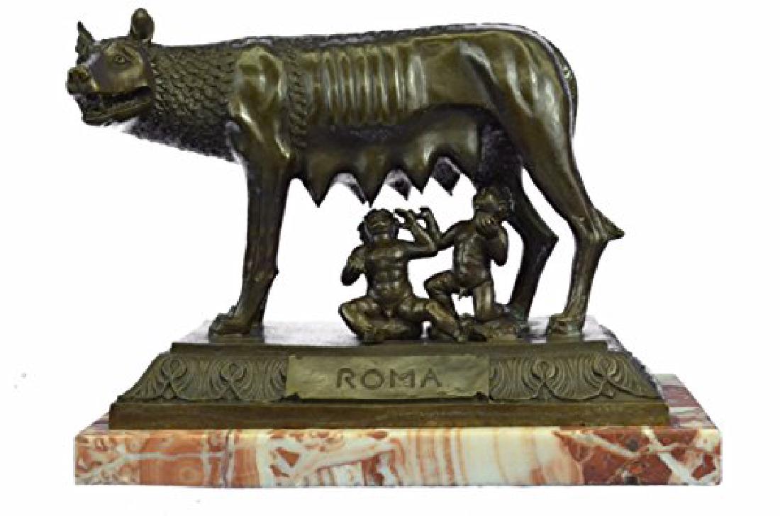 Romulus Bronze Sculpture With Rose Marble Base Figurine