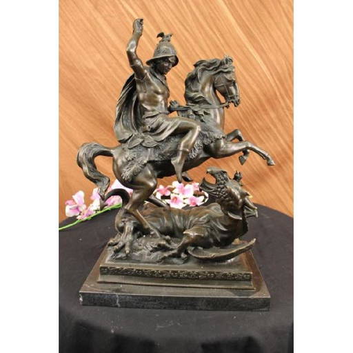 21" Bronze Statue Catholic St George Dragon Slayer