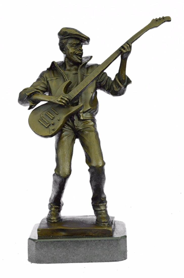 Guitar Player Singer Bronze Sculpture on Marble Base