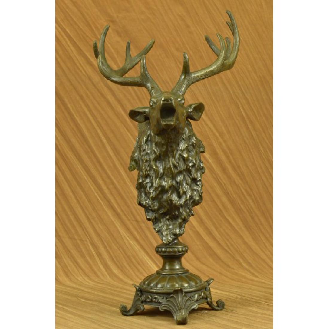 Bronze Marble Statue Elk Deer Stag Bust Head Lodge