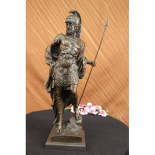 Bronze Sculpture Head Of Greek/roman Warrior On Stand