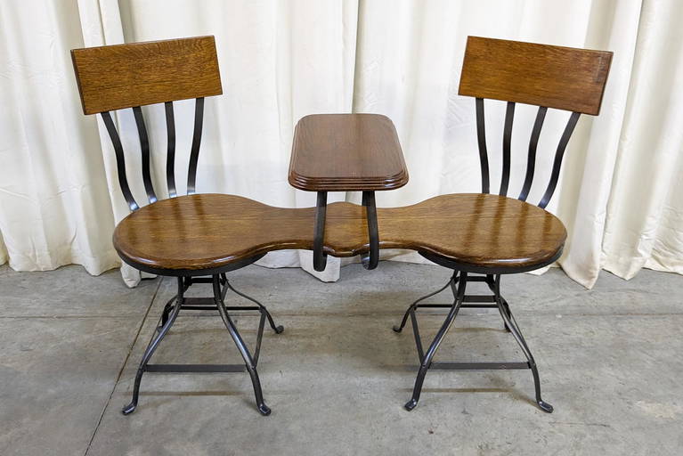 Industrial Style Oak And Metal Gossip Bench