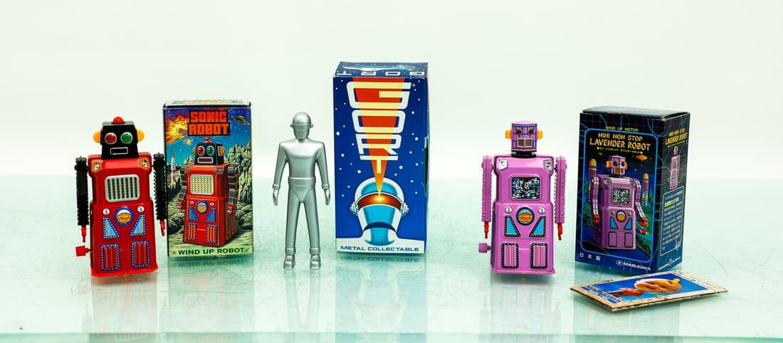 Three Vintage Reproduction Robot Toys In Box Auction