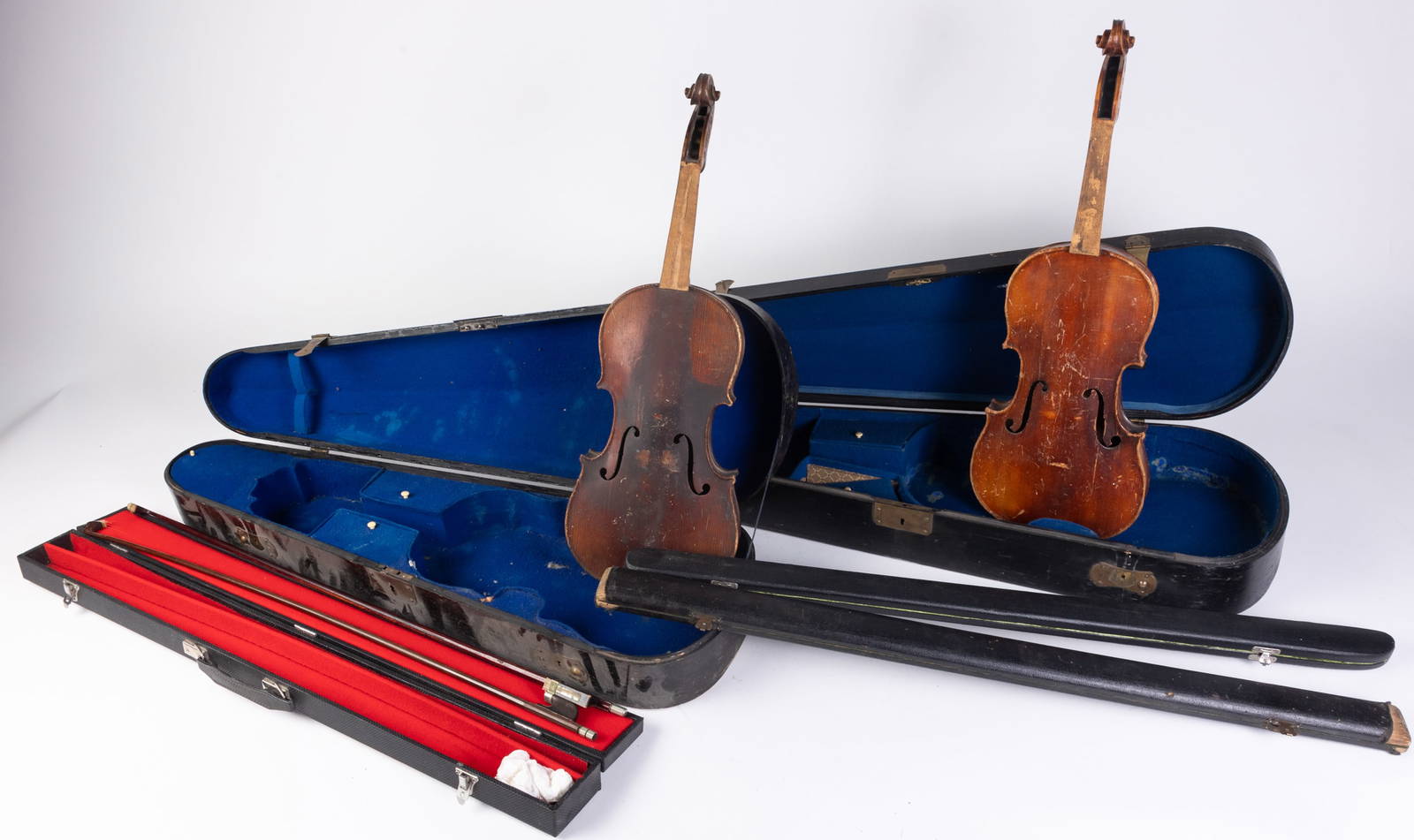 Two Antique Violin Cases With Assorted Violin Accessories Auction