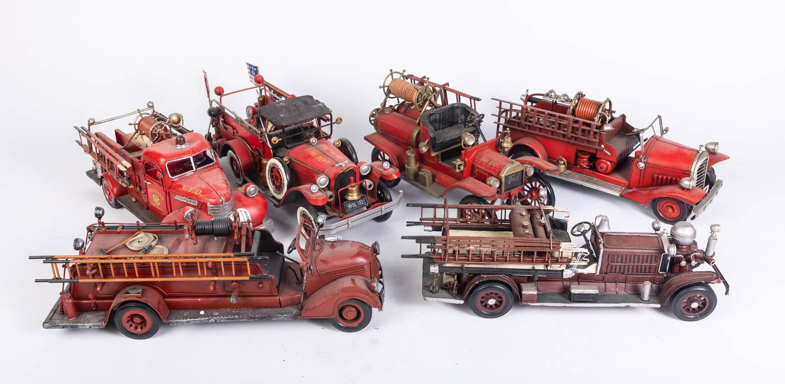 Six Decorative Scale Replica Metal Fire Trucks Auction