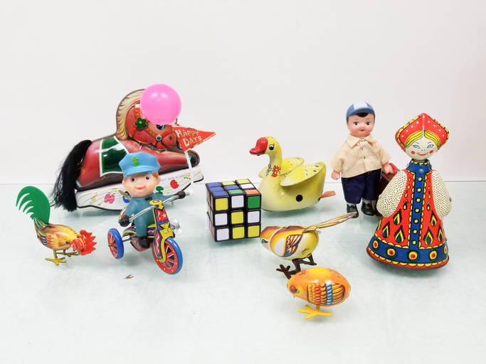 Eight Vintage Wind Up Mechanical Figurines