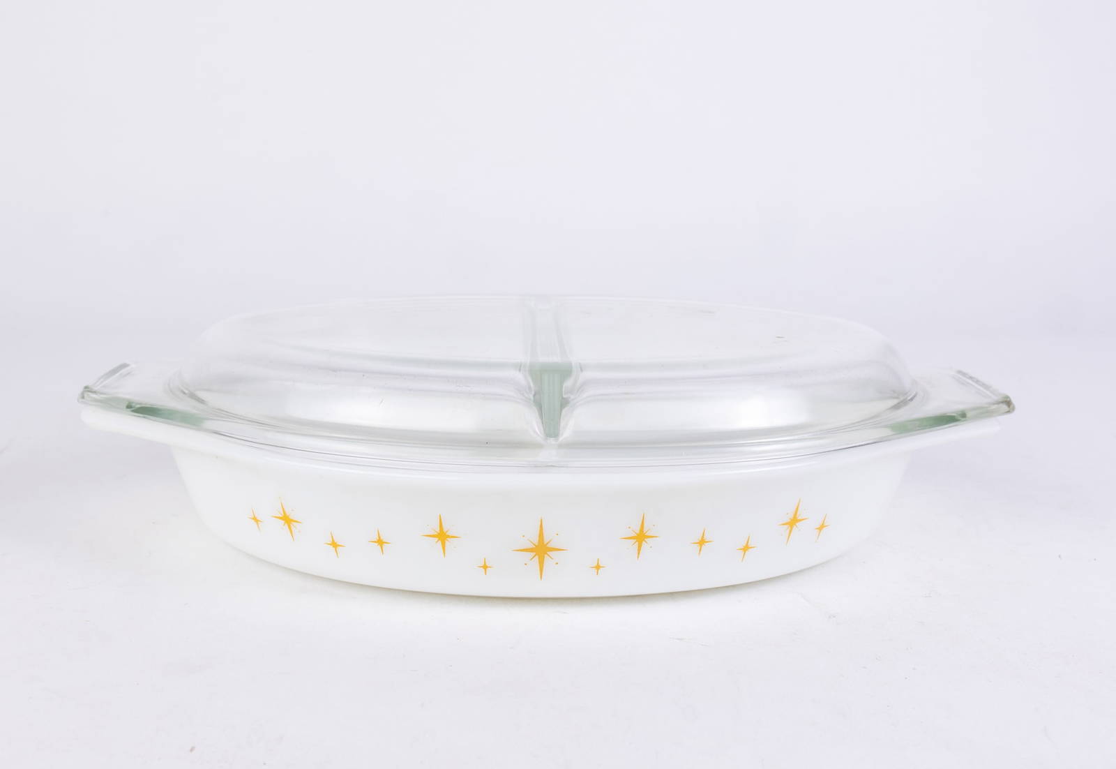 Pyrex Constellation Gold Atomic Starburst Divided Casserole Dish With ...