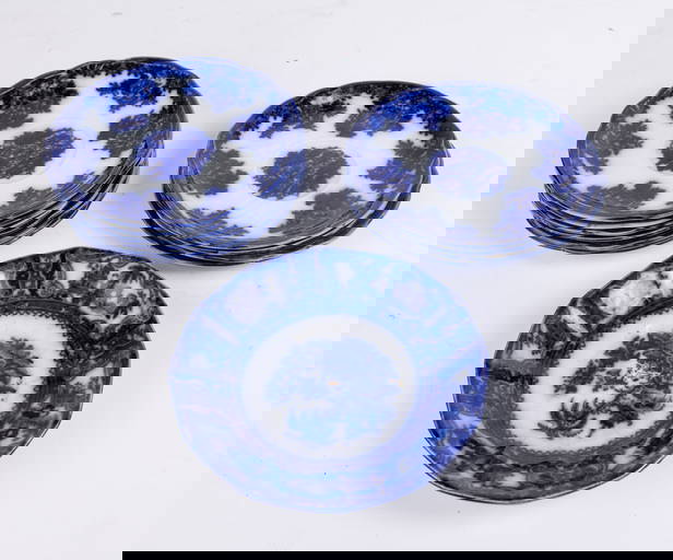 19th Century Flow Blue Sets Eleven Pieces