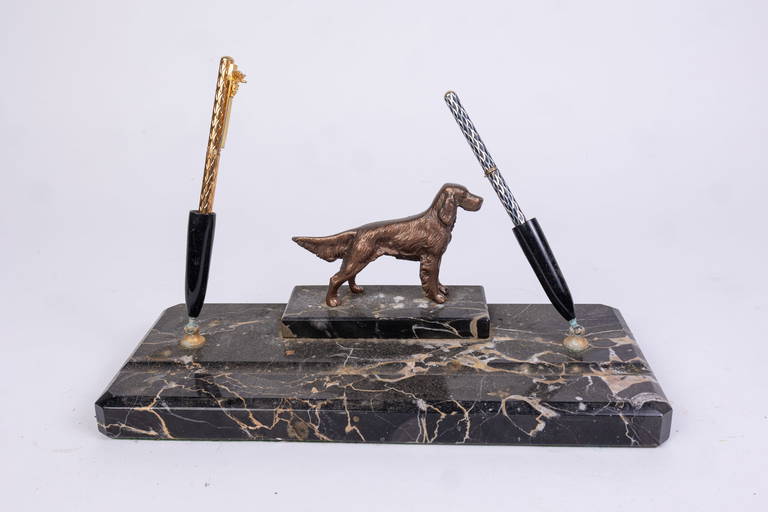 Vintage Marble Desk Set With Dog