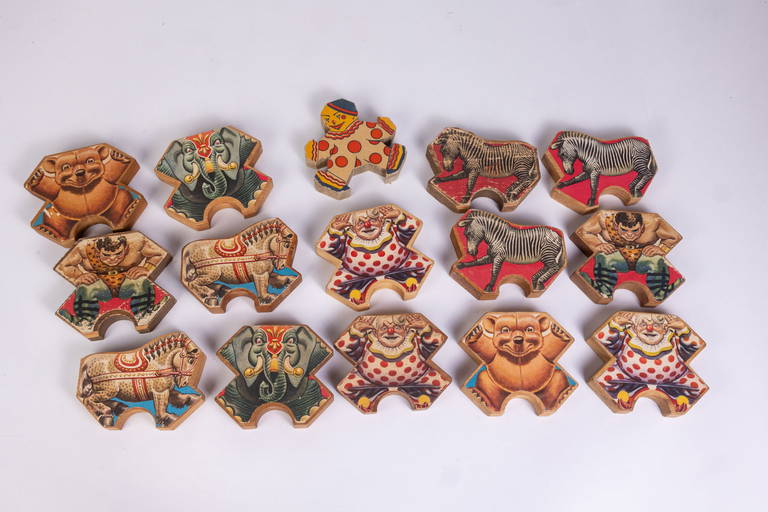 Antique Wooden Shaped Stacking Circus Blocks