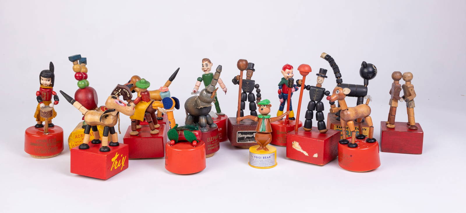 Lot Of Vintage Wooden Push Button Collapsible Toy Puppets Auction