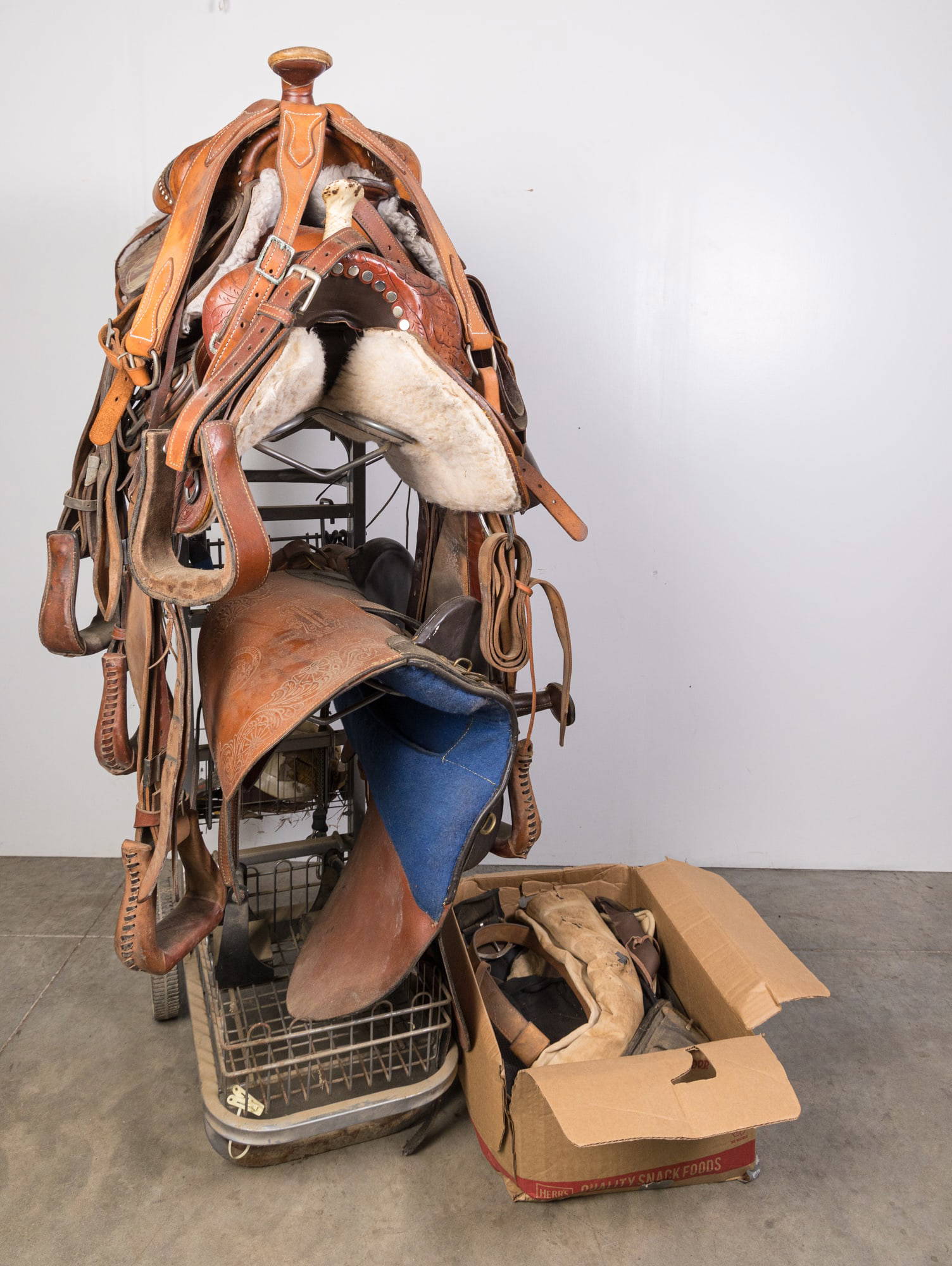 Rolling Saddle Rack With Saddles And Assorted Supplies Auction