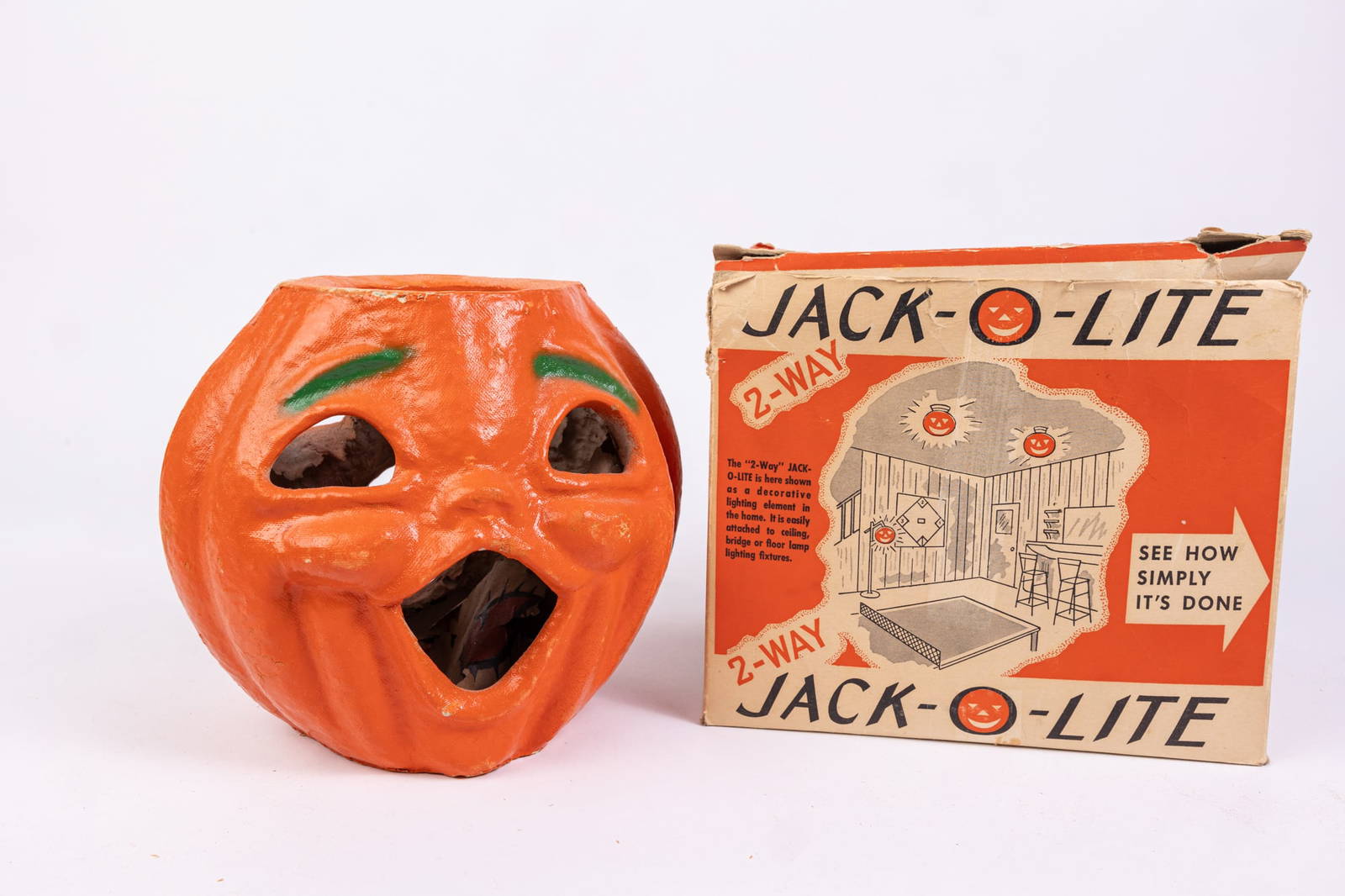 Jack-o-lite Paper Mache Antique Pumpkin Lantern In Original Box Auction