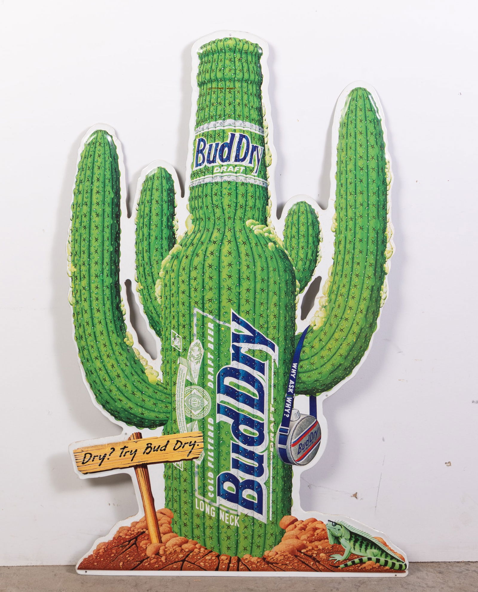 Budweiser Bud Dry Draft Cactus Vintage Metal Advertising Sign Auction