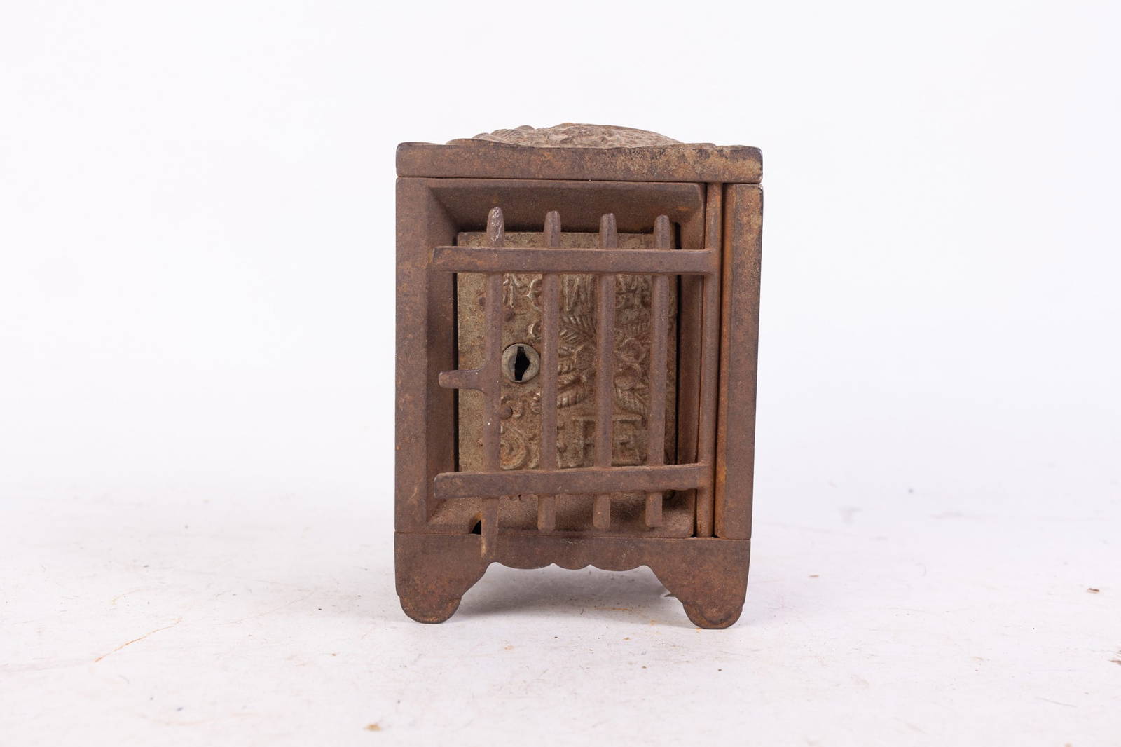 Antique Cast Iron Jewel Safe W/ Grill No Key Auction
